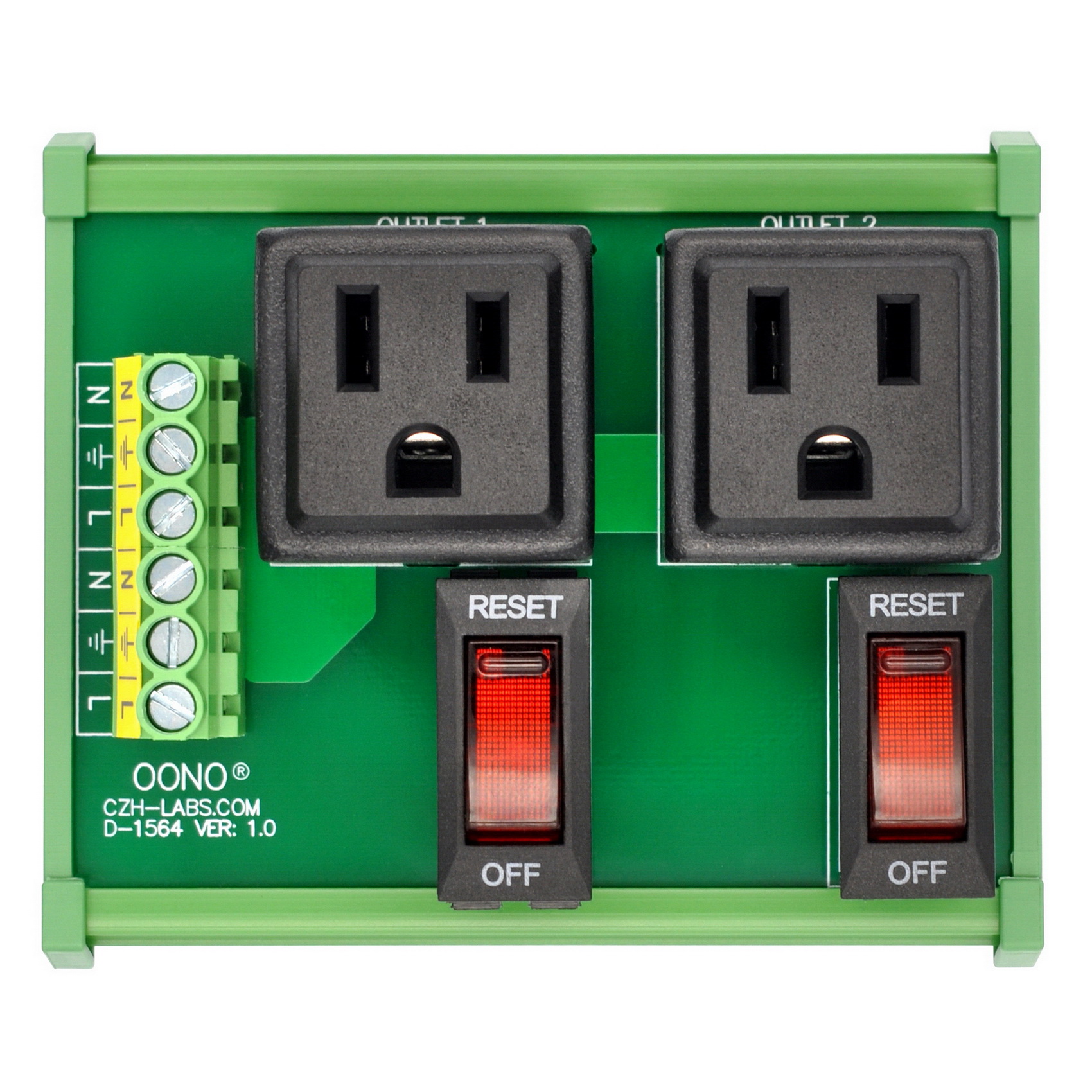 DIN Rail Mount AC 120V NEMA 5-15R Receptacle Outlet Power Module, with ...